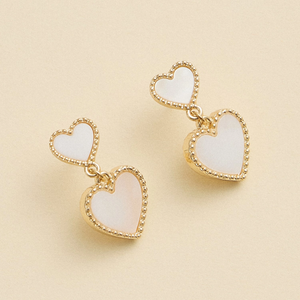 White Double Heart Shell Drop Earrings – Windy O'Connor Art and Home